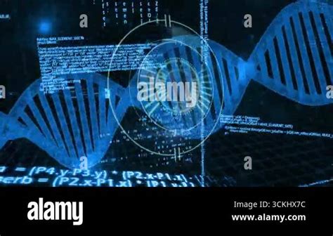 Translucent Blue Helix Emerging On Dark Grid Pulsing Rings And