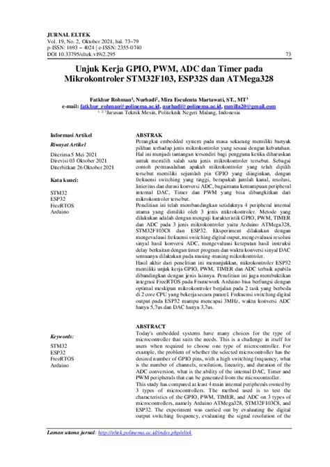 Pdf Unjuk Kerja Gpio Pwm Adc Dan Timer Pada Mikrokontroler