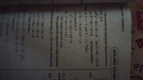 Let α −5 And β −3 Then α β −8 And αβ 15 The Equation Is X2− α β X αβ 0