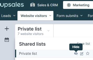 How To Hide And Unhide A Shared List Upsales Help Centre