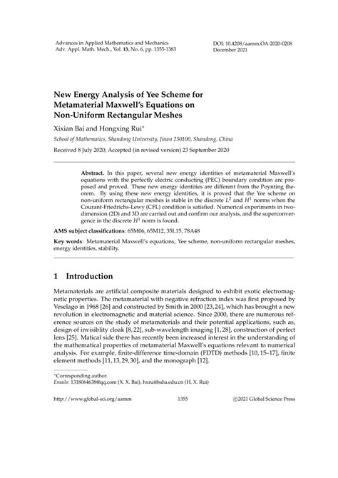 Global Science Press New Energy Analysis Of Yee Scheme For