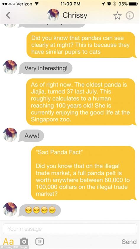 Tinder User Sends A Match Facts About PANDAS For 100 Days Daily Mail Online