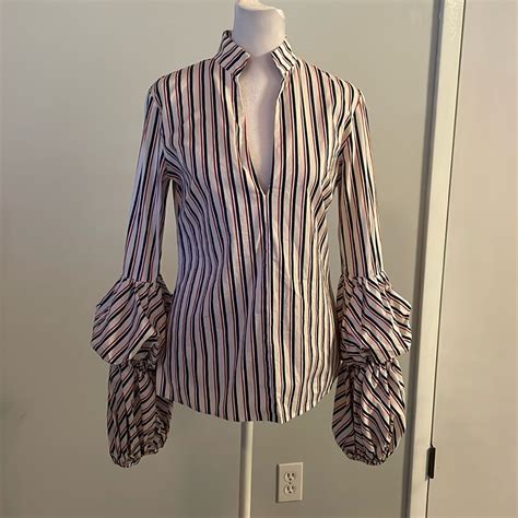 [greyson] Red White Blue Striped Blouse Size Medium Gem