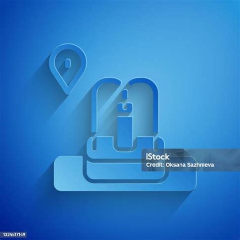 종이 잘라 위치는 파란색 배경에 격리 분수 아이콘 종이 아트 스타일 벡터 0명에 대한 스톡 벡터 아트 및 기타 이미지 0명