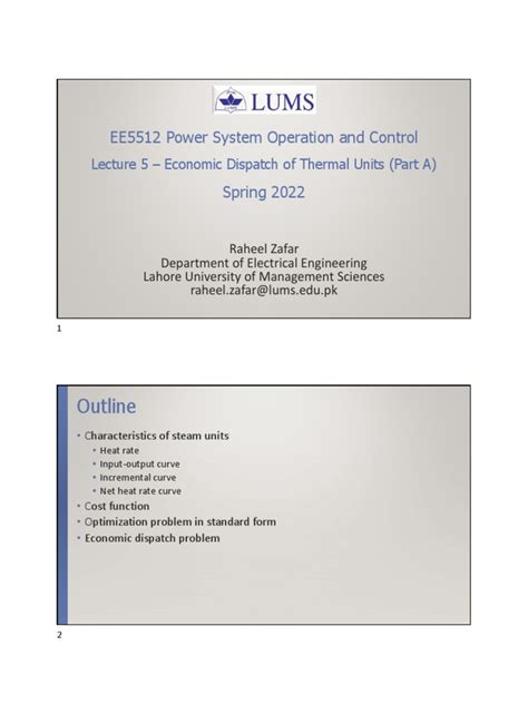 Lecture 5 Economic Dispatch Of Thermal Units Part A Pdf British Thermal Unit Power