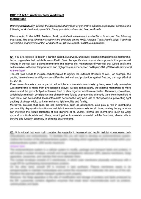 Analysis Project Bio1011 Blueprints For Life Monash Thinkswap