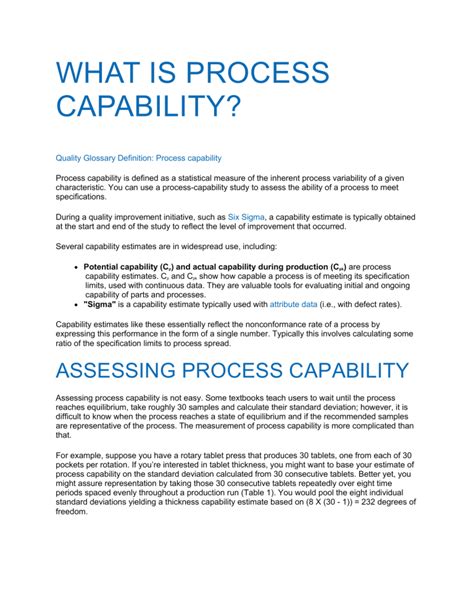Process Capability Definition Assessment And Estimates
