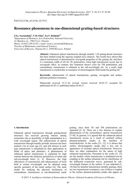 Pdf Resonance Phenomena In One Dimensional Grating Based Structures