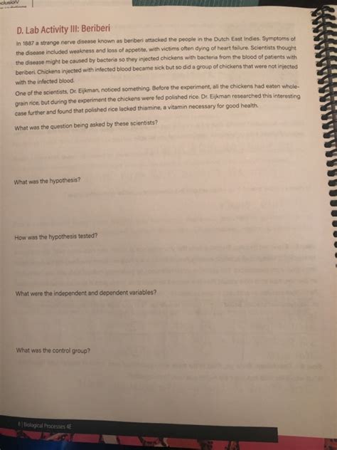 Solved D Lab Activity Ill Beriberi In 1887 A Strange Nerve