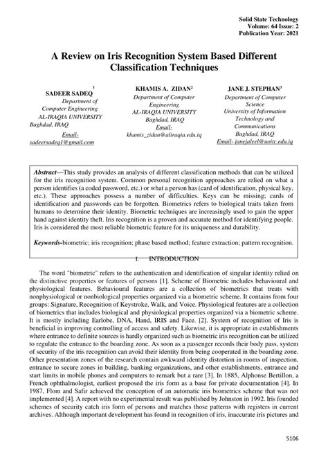 PDF A Review On Iris Recognition System Based Different Classification Techniques
