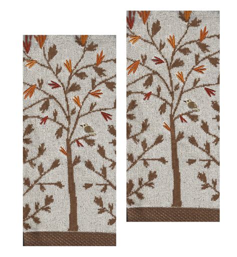 Fall Bath Hand Towels Set Of 2 Beige Brown Tree And Leaves Celebrate