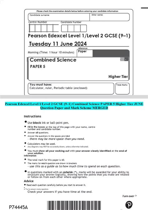 Pearson Edexcel Level 1level 2 Gcse 91 Combined Science Paper 5 Higher Tier June Question