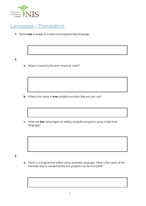 Worksheet Translators Compilers Vs Interpreters Language