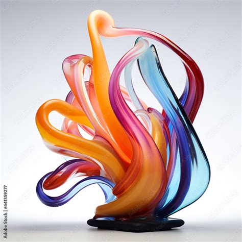 Abstract Colorful Art Glass Sculpture With Surreal Sculpture In Organic