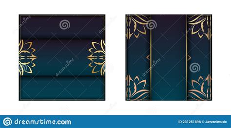 Greeting Flyer Template With Gradient Blue Color With Abstract Gold Pattern Prepared For