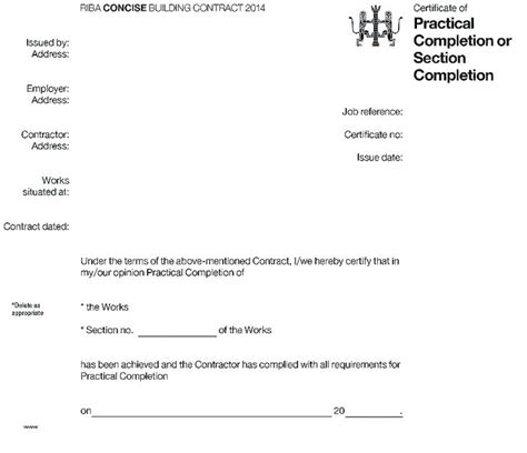 Practical Completion Certificate Template Jct 1 Professional