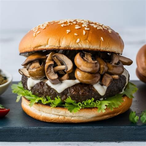 Premium Photo Mushroom Swiss Burger With Sauteed Mushrooms