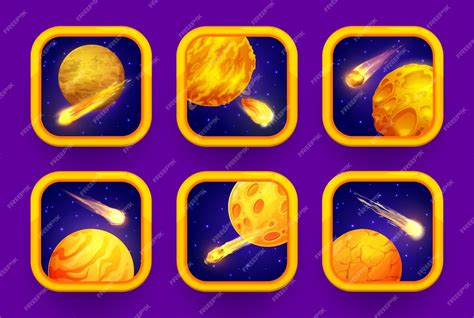 Premium Vector Cartoon Space Game App Icons With Yellow Planets