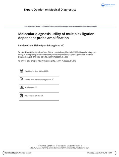 Pdf Molecular Diagnosis Utility Of Multiplex Ligation Dependent Probe