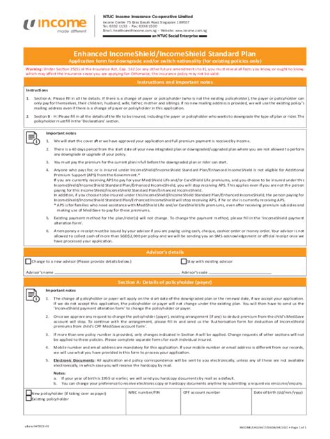 Fillable Online Form Policy Details And Payment Instuction Ntuc