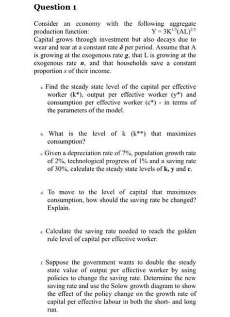 Solved Question 1 Consider An Economy With The Following