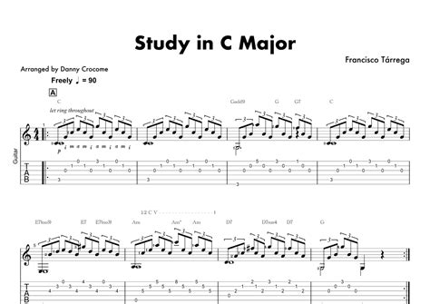 Study in C Major arr Danny Crocome by Francisco Tárrega Sheet Music for Solo Guitar at Sheet