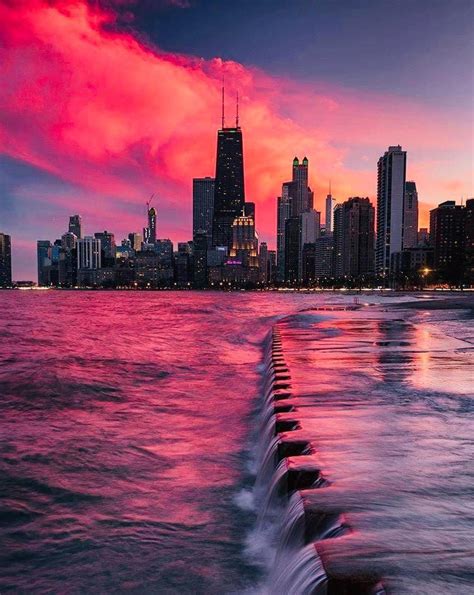 Chicago Skyline At Sunset