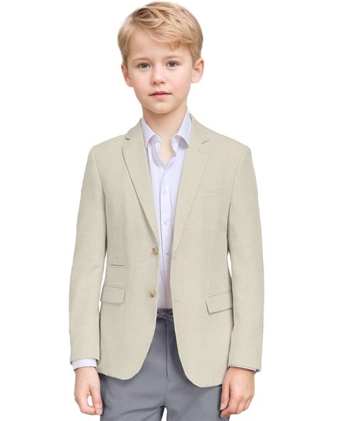 Boys Linen Blazer Retro Slim Fit Light Champagne Suit