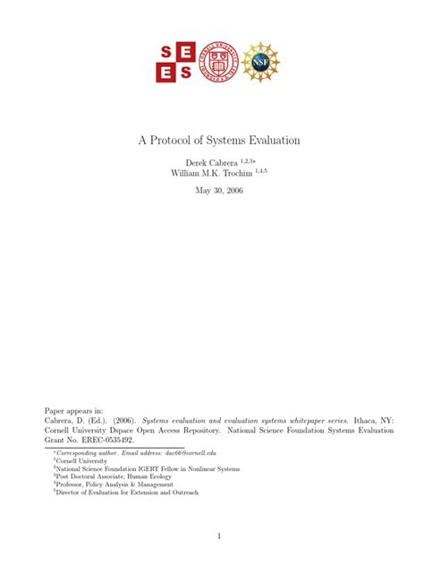 Cabrera A Protocol Of Systems Evaluation 2006 Pdf Evaluation Theory