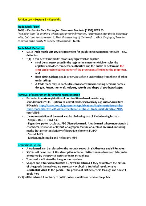 Fashion Law Lecture Copyright Fashion Law Lecture Copyright Trade Mark Sign