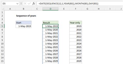 Sequence Of Years Excel Formula Exceljet