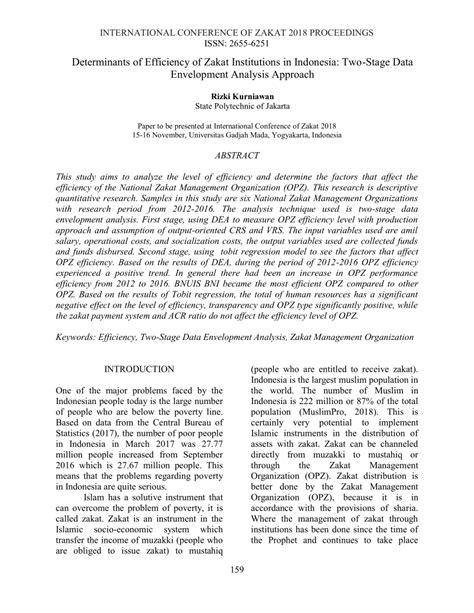 Pdf Determinants Of Efficiency Of Zakat Institutions In Indonesia Two Stage Data Envelopment
