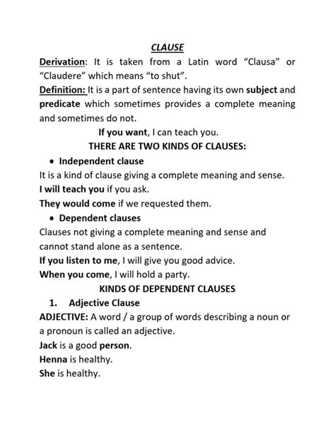 clause pdf clause subject grammar