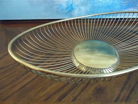 Mid Century Modern Oval Brass Wire Basket Brass Plated Wire Fruit