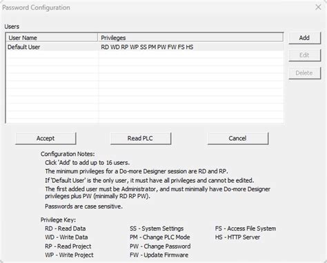 password configuration