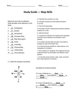Map Skills Study Guide KEY PDF Worksheets Library