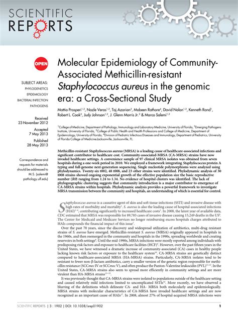 Pdf Molecular Epidemiology Of Community Associated Methicillin