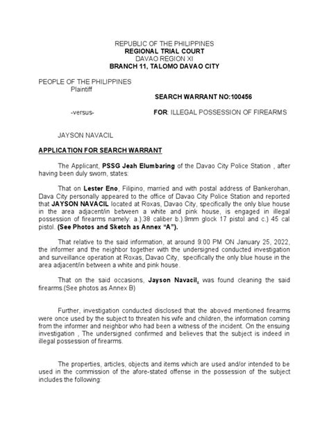 Sample Of Application For Search Warrant Pdf Search Warrant