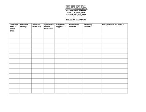 45 Free Printable Headache Diary Templates [pdf Excel]