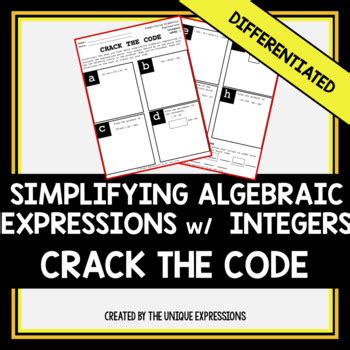 Simplifying Algebraic Expressions Crack The Code Activity TPT