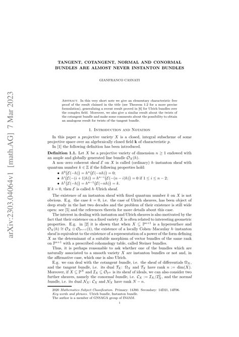 Pdf Tangent Cotangent Normal And Conormal Bundles Are Almost Never Instanton Bundles