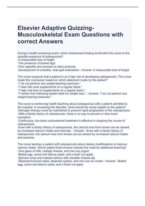 Elsevier Adaptive Quizzing Musculoskeletal Exam Questions With Correct Answers Elsevier