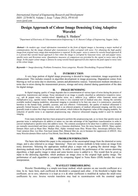 Design Approach Of Colour Image Denoising Using Adaptive Wavelet Pdf