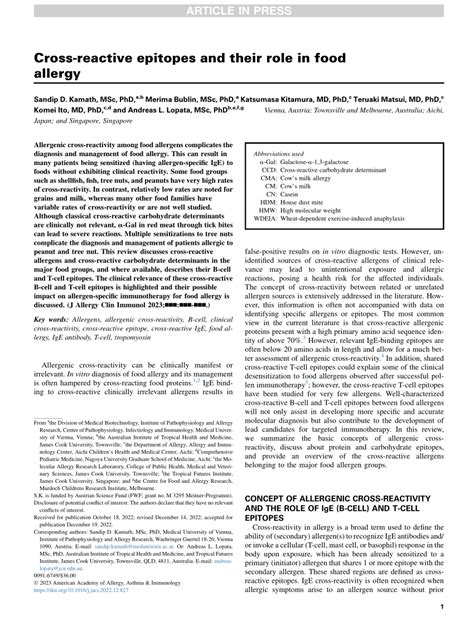Pdf Cross Reactive Epitopes And Their Role In Food Allergy