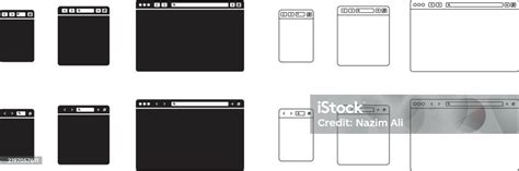 브라우저 창 플랫 선 아이콘 설정 웹사이트 및 모바일 앱 장치용 브라우저 창이 있는 디자인 템플릿입니다 데스크톱 및 스마트폰 벡터에 대한 인터넷 페이지 개념은 투명한 배경에