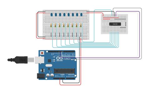 Circuit Design Schieberegister Lauflicht Tinkercad