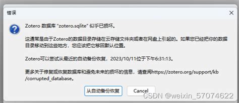 关于zotero 数据库“zoterosqlite” 似乎已损坏的解决办法 Csdn博客