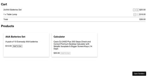 Shopping Cart Problem Codesandbox