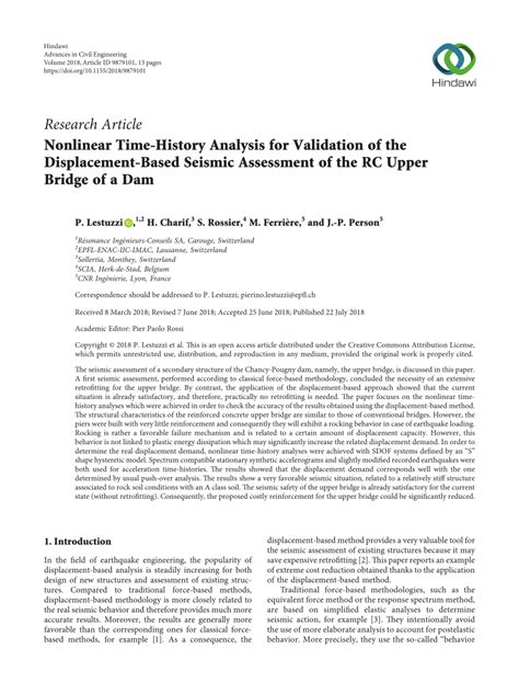 Pdf Nonlinear Time History Analysis For Validation Of The Displacement Based Seismic