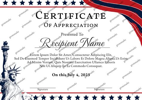 Editable American Flag Certificate Printable Certificate Template